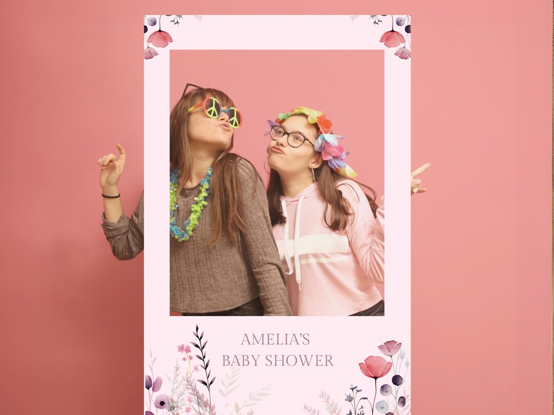 Baby Shower Photo Booth Frame Template – Editable Pink Floral Prop for ...