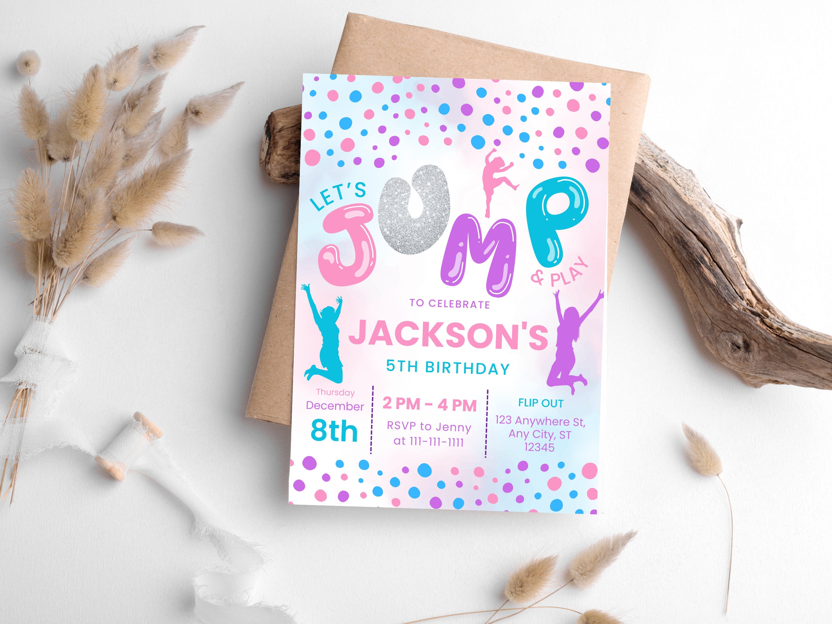 Editable Jump Birthday Party Invitation, Trampoline Birthday Party ...