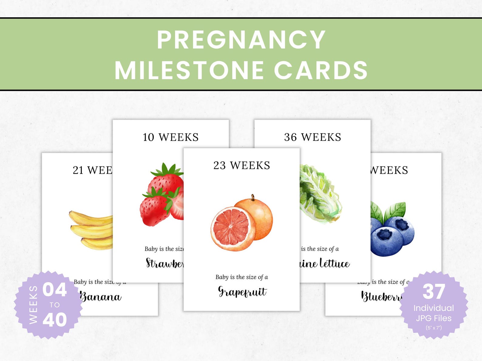 Pregnancy Milestone Cards, Bump Size Cards, Fruits and Vegetables ...