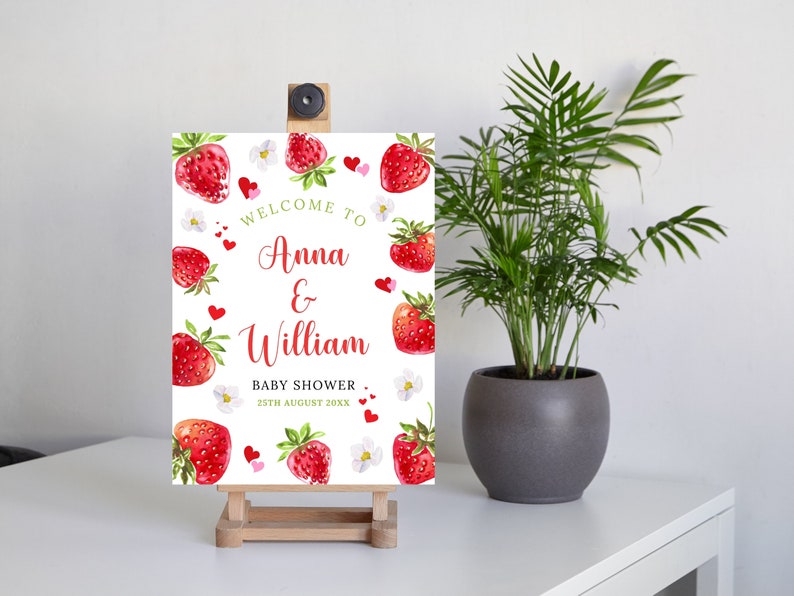 Editable Berry Sweet Baby Shower Welcome Sign Template, 24 X 36 and 18 ...