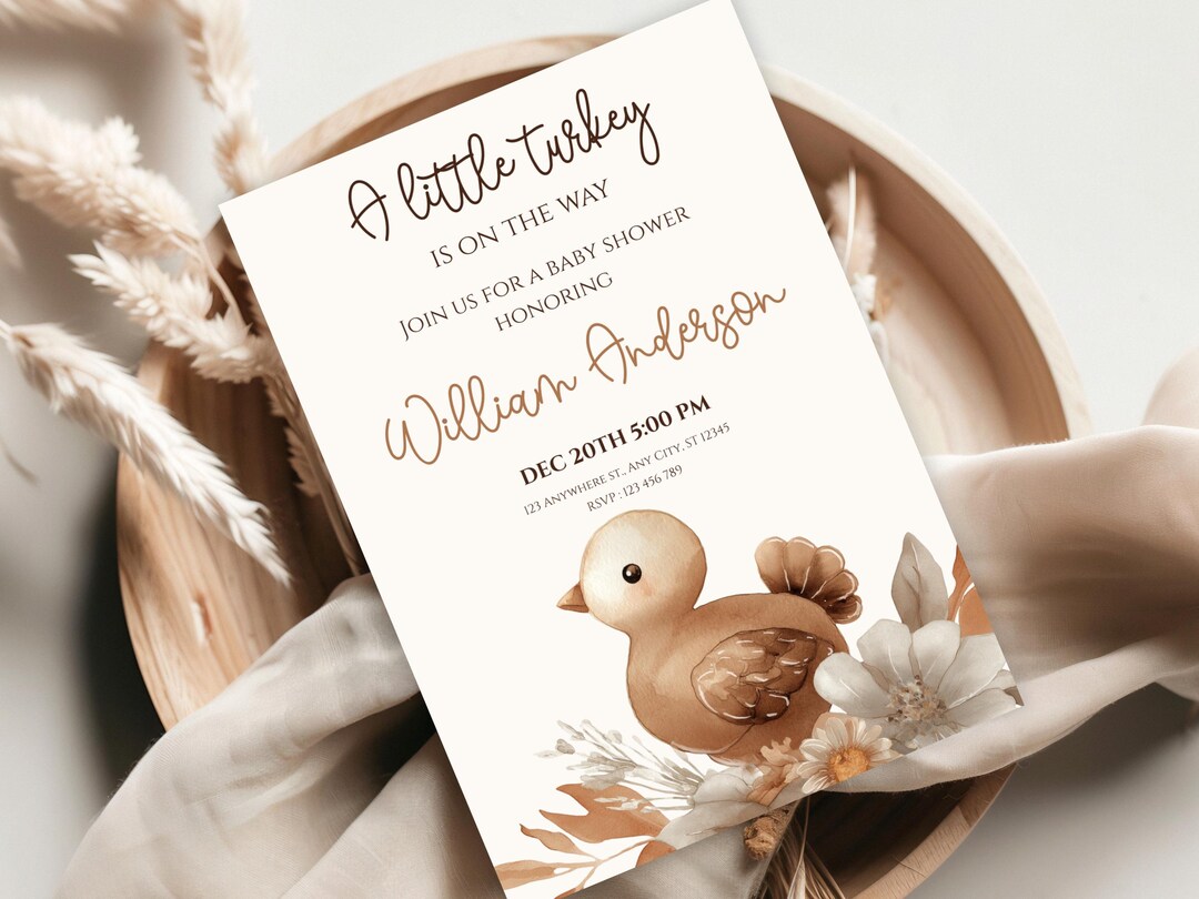 Little Turkey Baby Shower Invitation | Fall Thanksgiving Baby Shower ...
