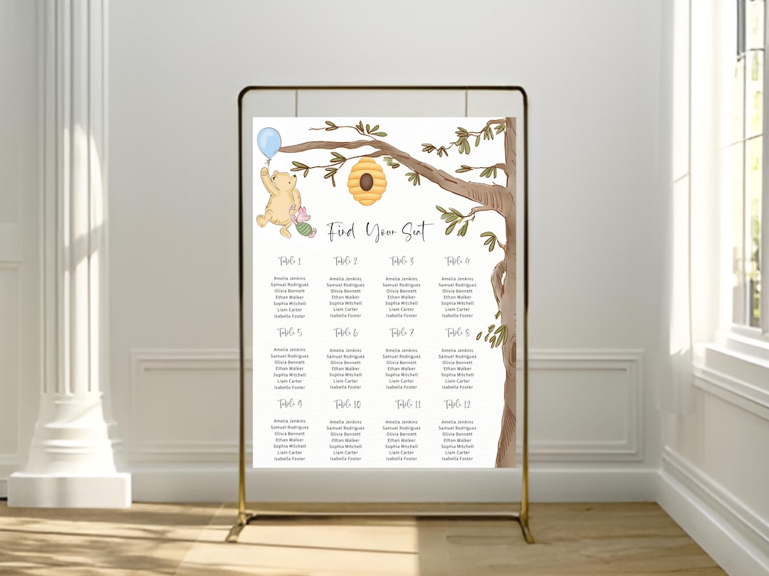 Winnie the Pooh Seating Chart Sign, Classic Pooh Bear Baby Shower ...