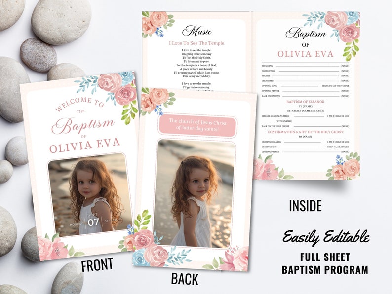 Wildflowers LDS Girl Baptism Program, Minimal Editable Baptism Template ...