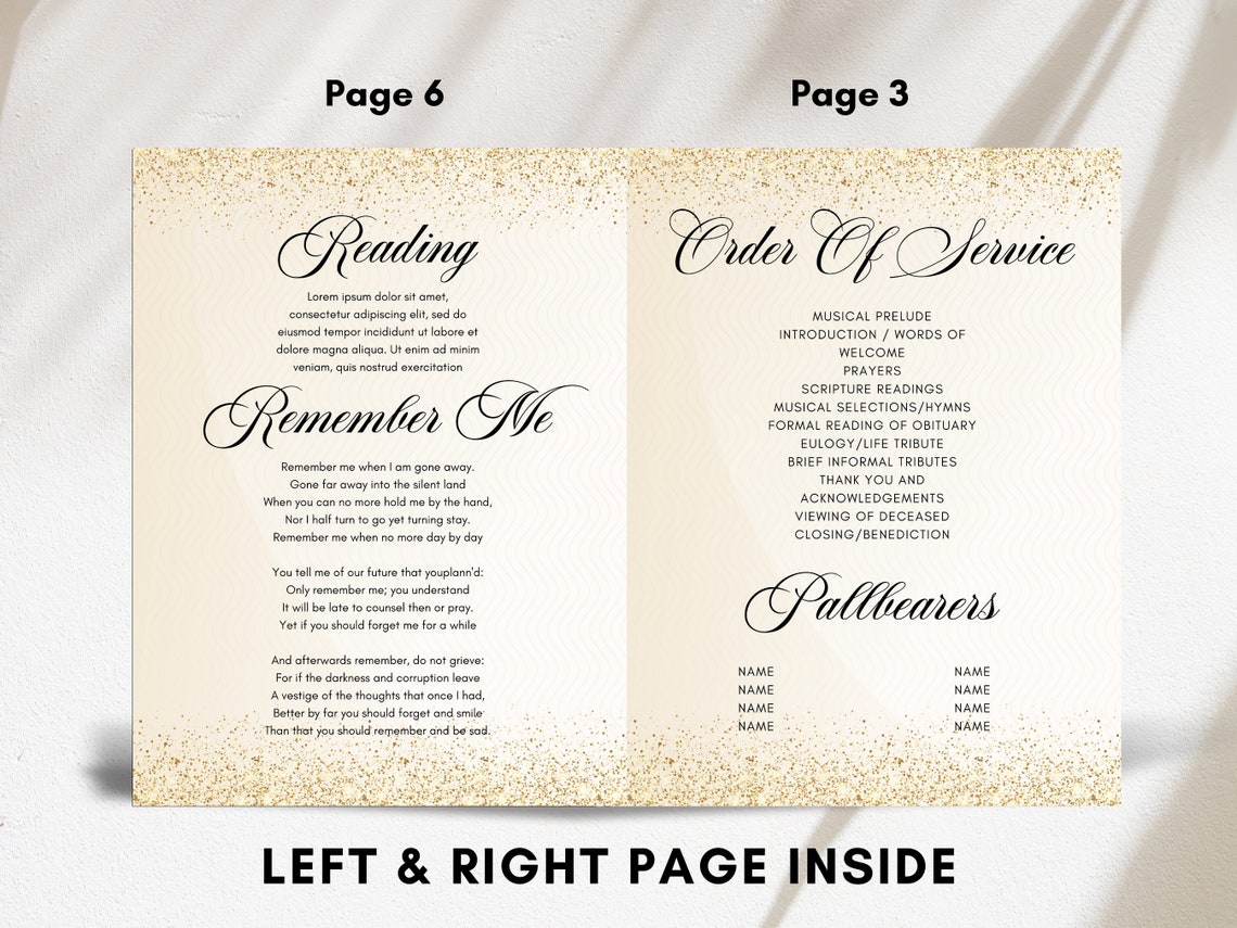 Editable Funeral Program Template, Bi-fold Obituary Template, Obituary ...