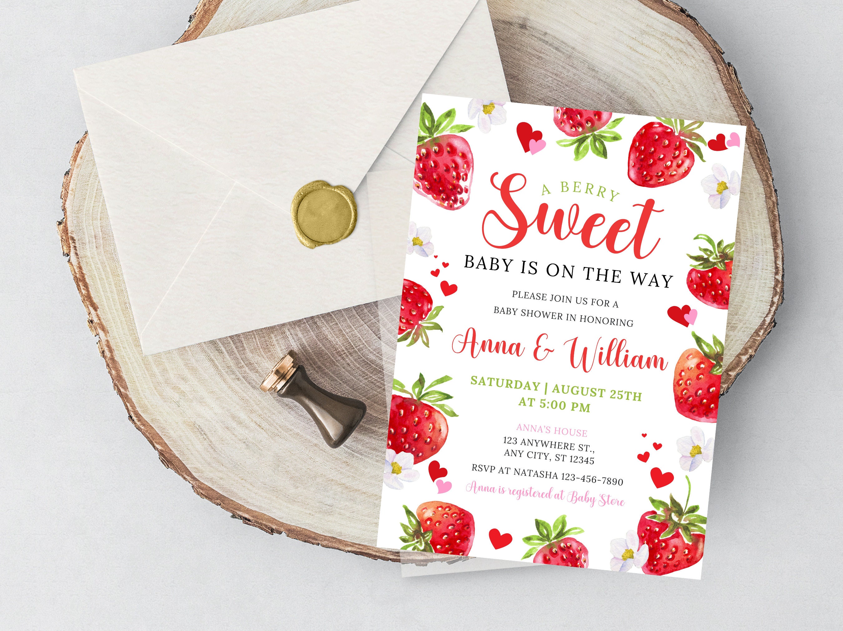 Editable Berry Sweet Baby Shower Invitation, Blush Berry Sweet Invite ...