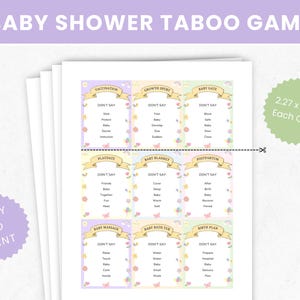 Baby Shower Taboo Card Game , Printable Baby Shower Taboo Cards, Baby ...