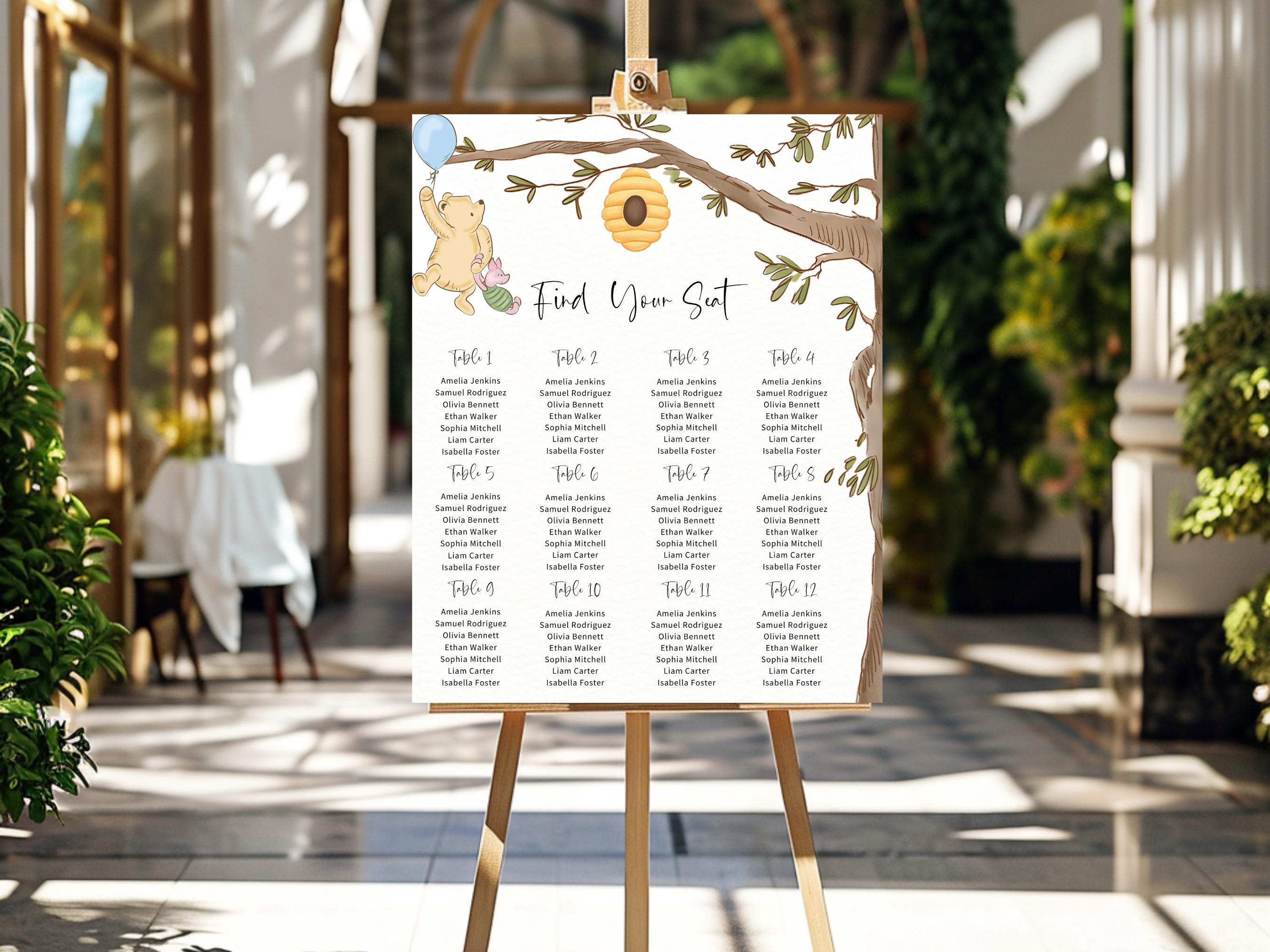 Winnie the Pooh Seating Chart Sign, Classic Pooh Bear Baby Shower ...