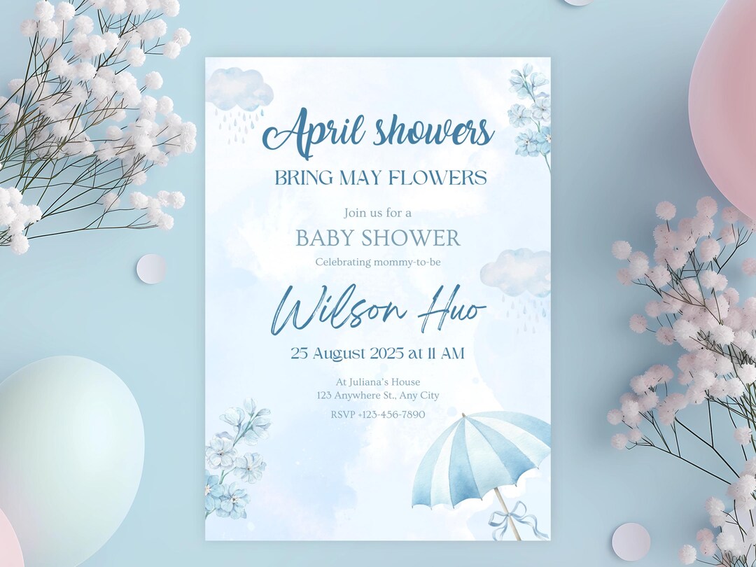 Editable April Showers Baby Shower Invitation, Bring May Flowers ...