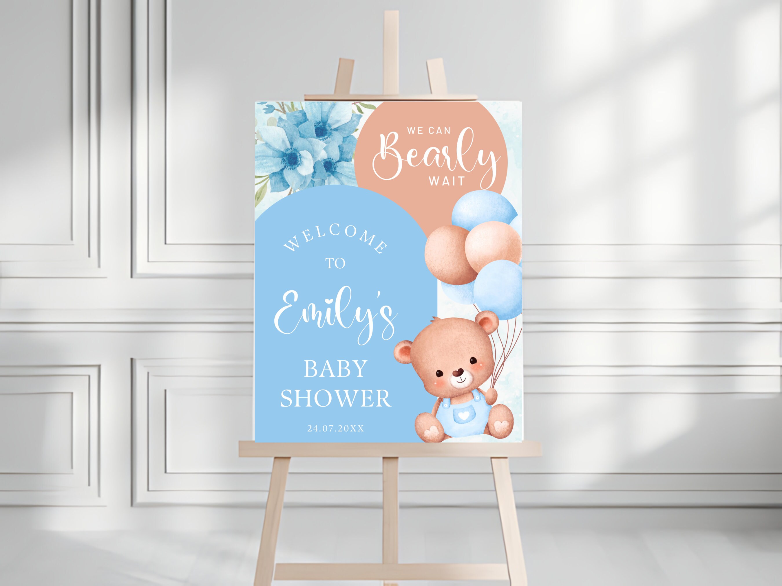 Teddy Bear Baby Shower Welcome Sign Tan Brown Blue Bear Poster We Can ...