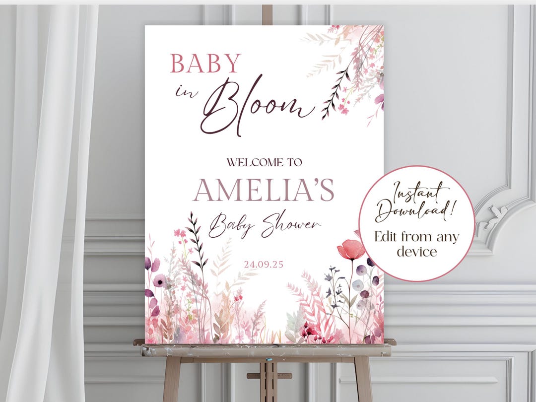 Floral Baby in Bloom Welcome Sign- Printable Welcome Sign– Pink ...