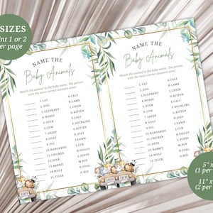 Safari Baby Animal Match Game, Greenery Wild Animals Baby Shower Baby ...