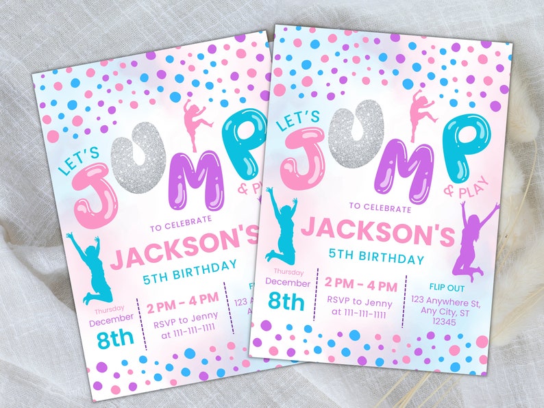 Editable Jump Birthday Party Invitation, Trampoline Birthday Party ...