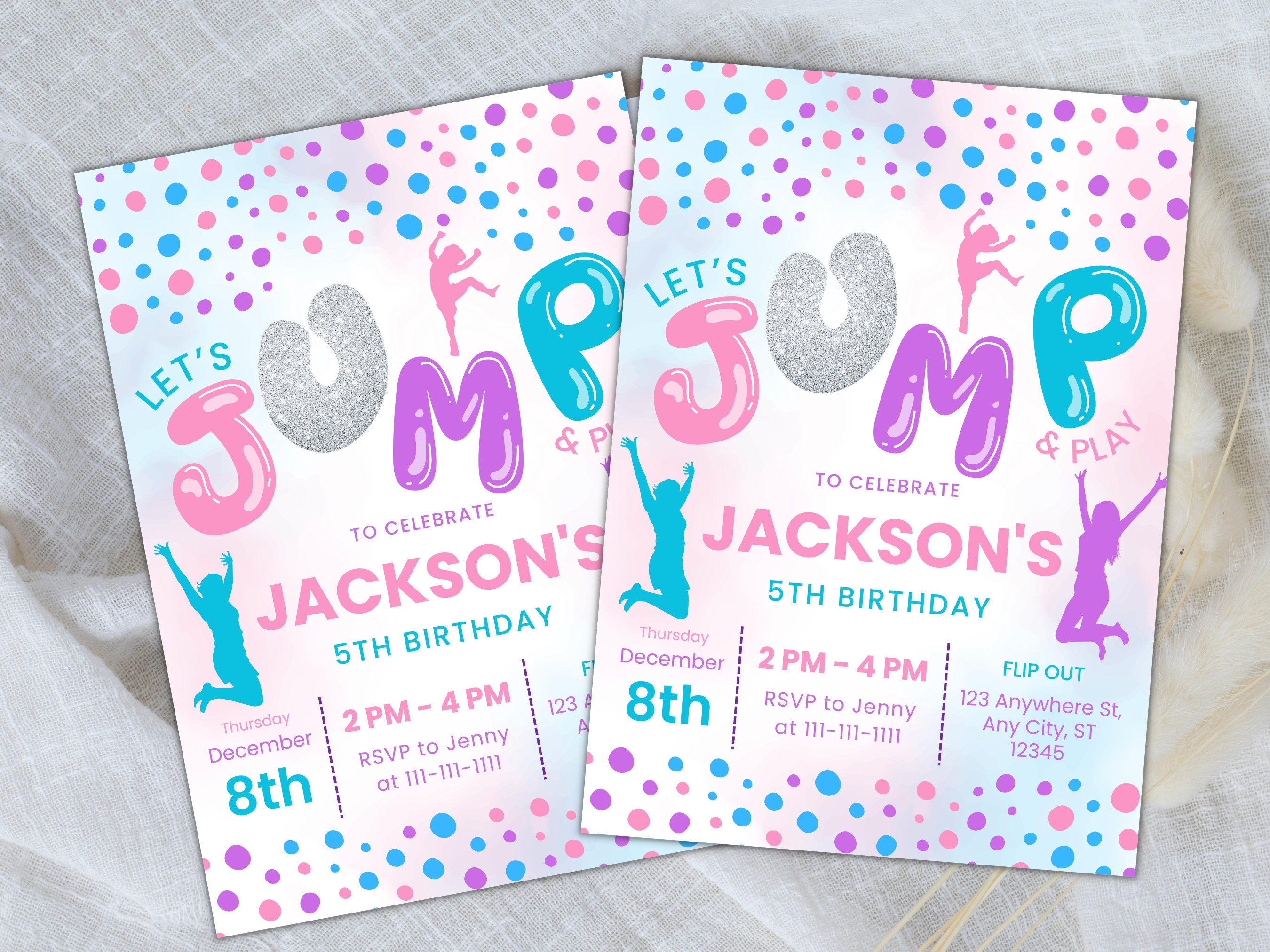 Editable Jump Birthday Party Invitation, Trampoline Birthday Party ...