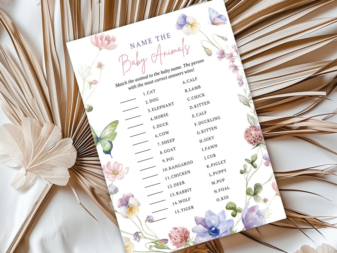 WILDFLOWER Baby Shower Baby Animal Match Game , Greenery Animals Baby ...
