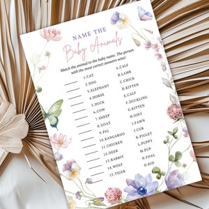 WILDFLOWER Baby Shower Baby Animal Match Game , Greenery Animals Baby ...