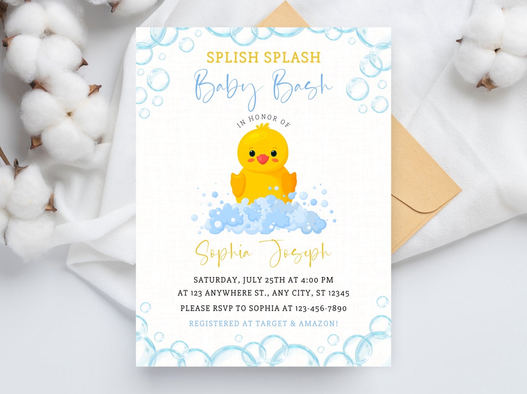 Boy Splish Splash Baby Shower Invitation, Blue Beach Summer Baby Shower ...