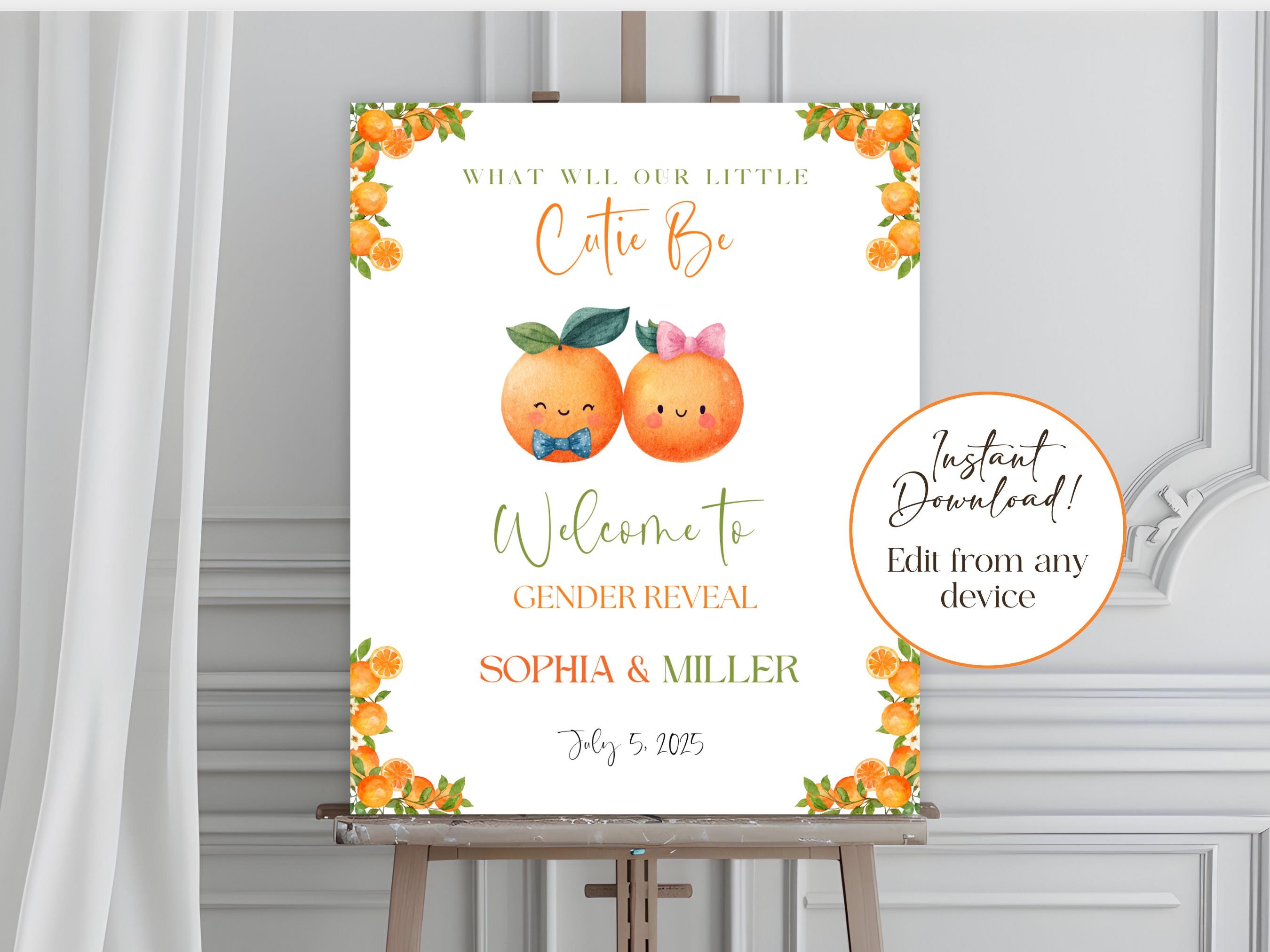 Cutie Theme Gender Reveal Welcome Sign | Orange Fruit Baby Shower| What ...