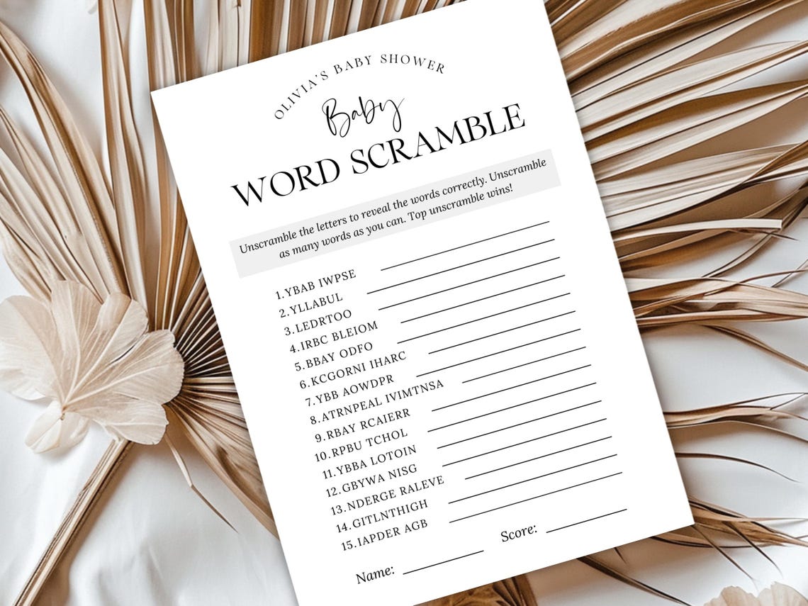 Baby Shower Word Scramble With Answer Key, Printable Baby Shower Game ...