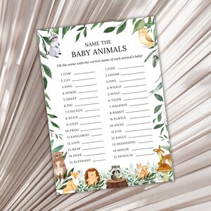 Baby Animal Match Game, INSTANT DOWNLOAD, Greenery Woodland Animals ...