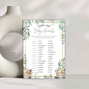 Safari Baby Animal Match Game, Greenery Wild Animals Baby Shower Baby ...