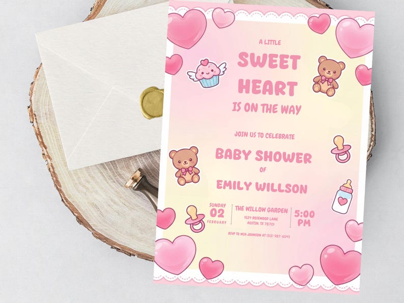 Little Sweetheart Baby Shower Invitation, Pink Floral Girl Baby Shower ...