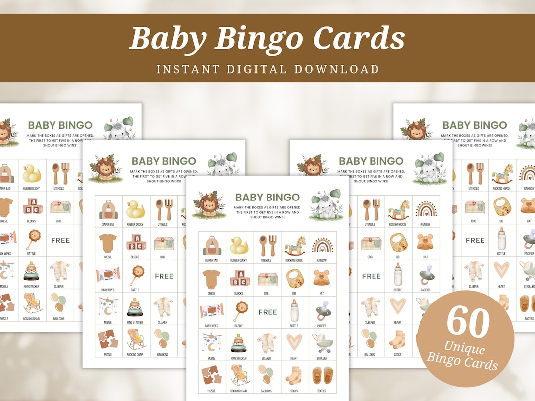 Printable Safari Baby Shower Bingo Cards Bundle, Safari Baby Shower ...