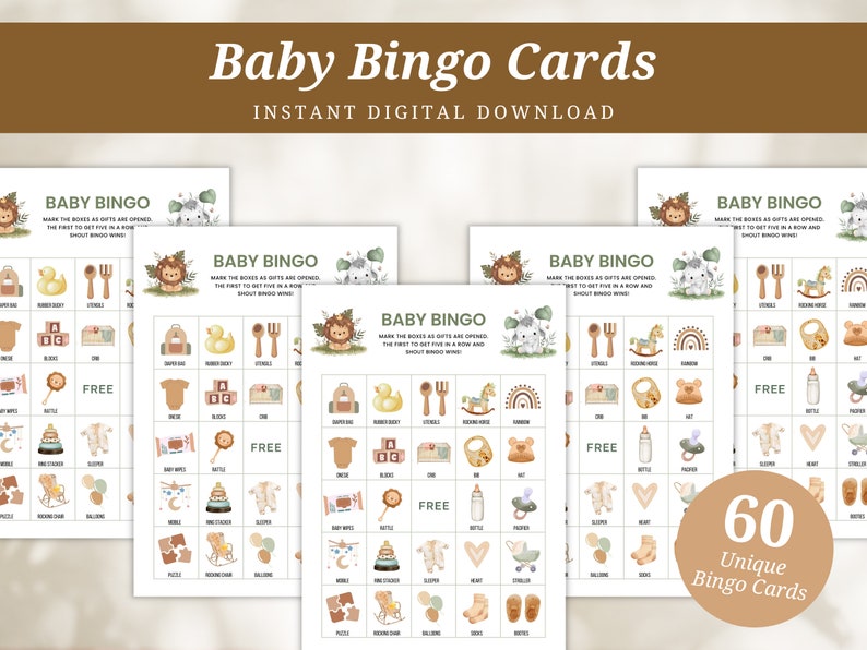 Printable Safari Baby Shower Bingo Cards Bundle, Safari Baby Shower ...