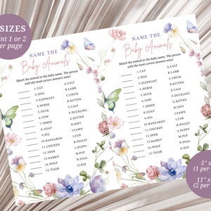 WILDFLOWER Baby Shower Baby Animal Match Game , Greenery Animals Baby ...