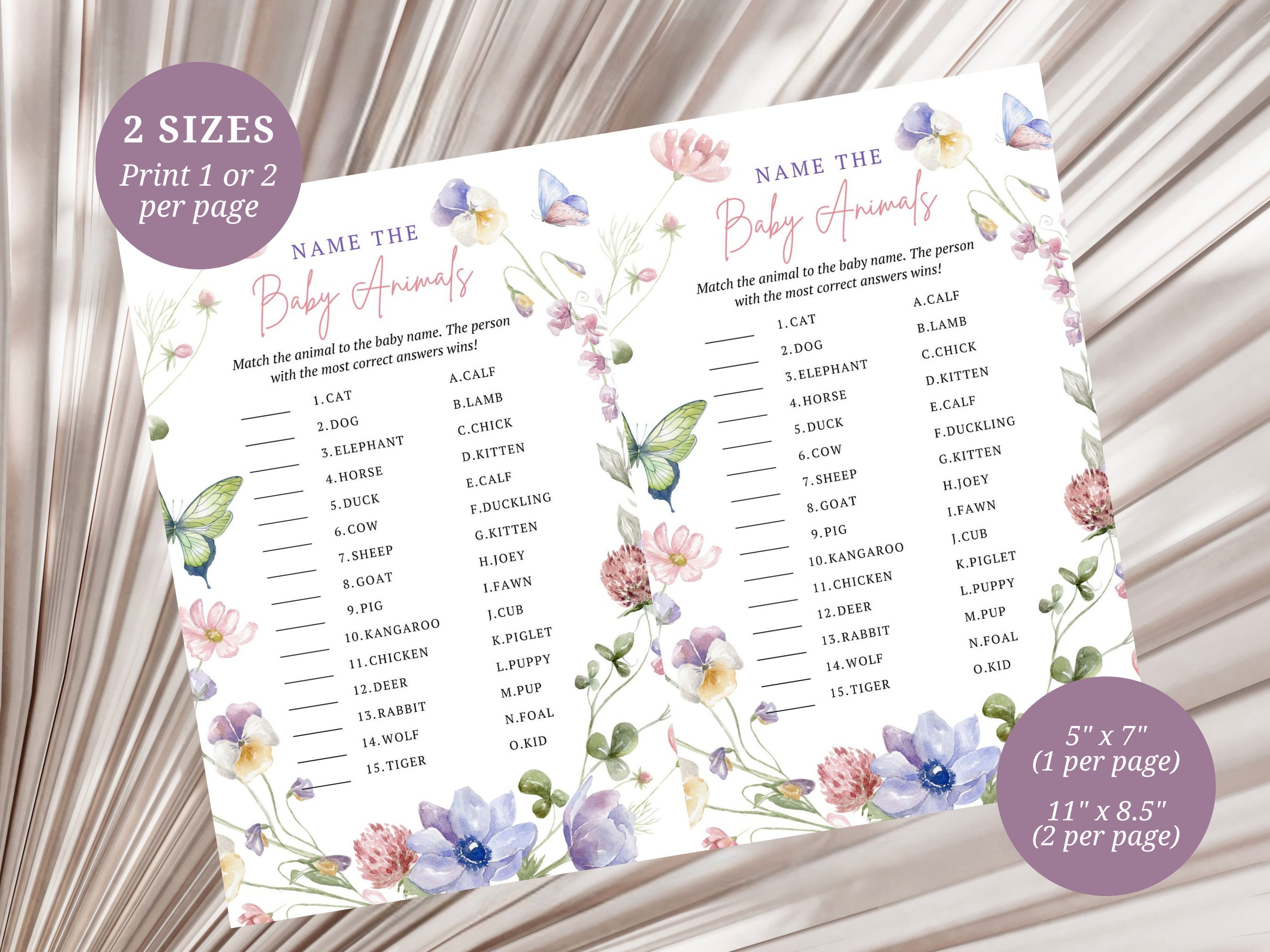WILDFLOWER Baby Shower Baby Animal Match Game , Greenery Animals Baby ...