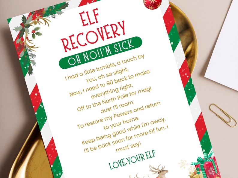 Editable Elf Recovery Letter, Elf Dust Elf Poem Girl, Oh No Im Sick ...