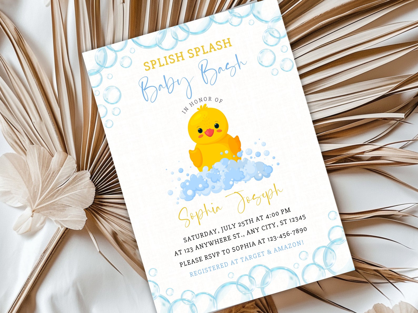 Boy Splish Splash Baby Shower Invitation, Blue Beach Summer Baby Shower ...