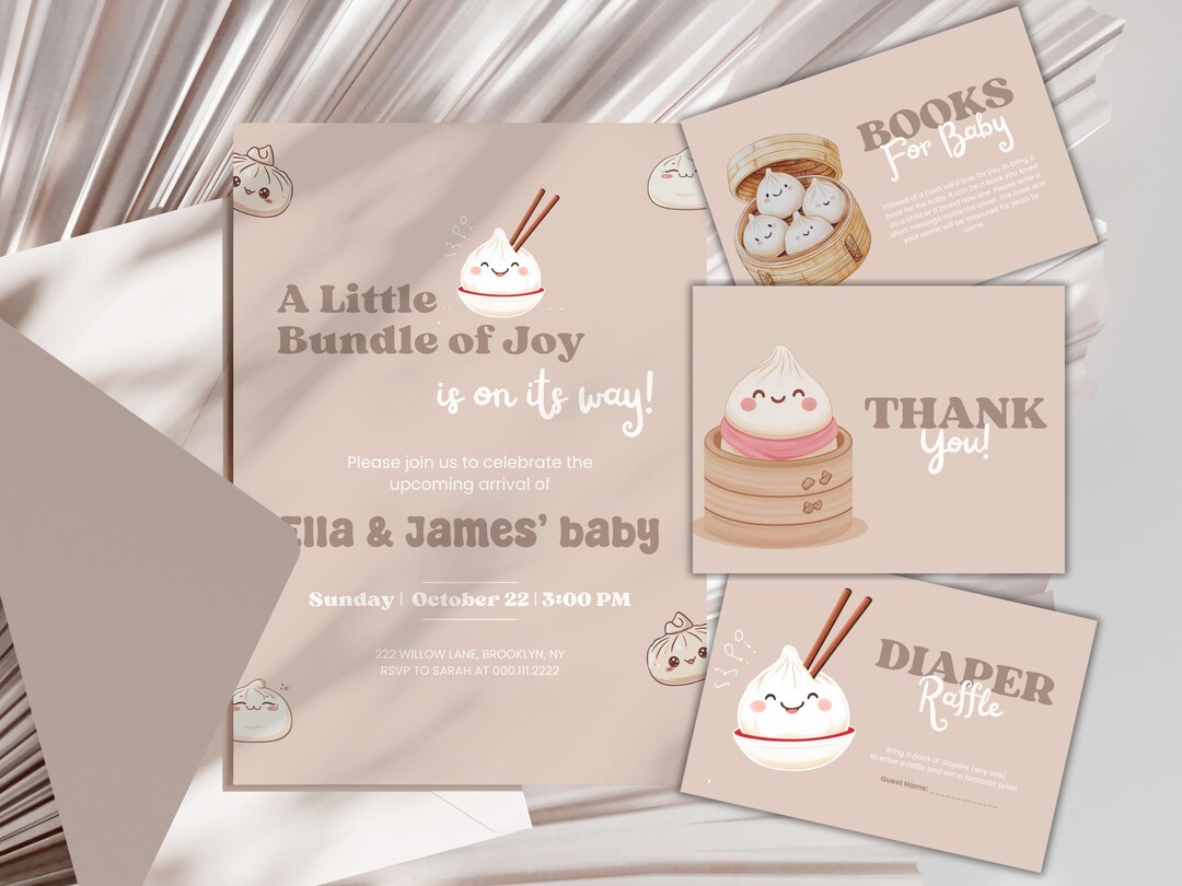 Little Dumpling Baby Shower Invitation Set, Bao Dumpling Baby Shower ...