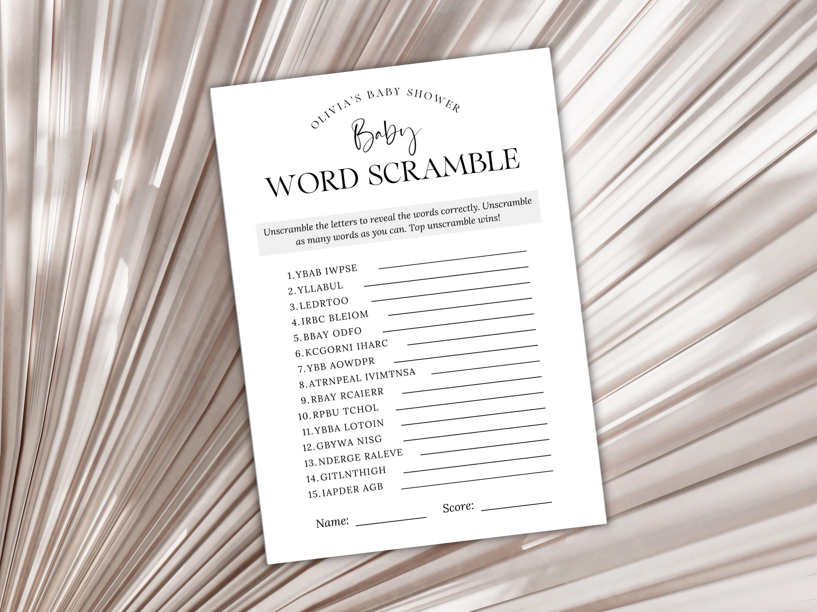 Baby Shower Word Scramble With Answer Key, Printable Baby Shower Game ...
