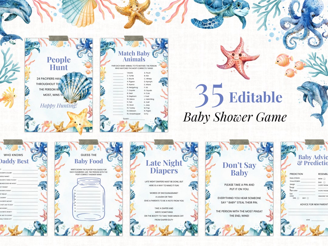 Under the Sea Baby Shower Games,ocean Baby Shower Game Pack, Blue ...