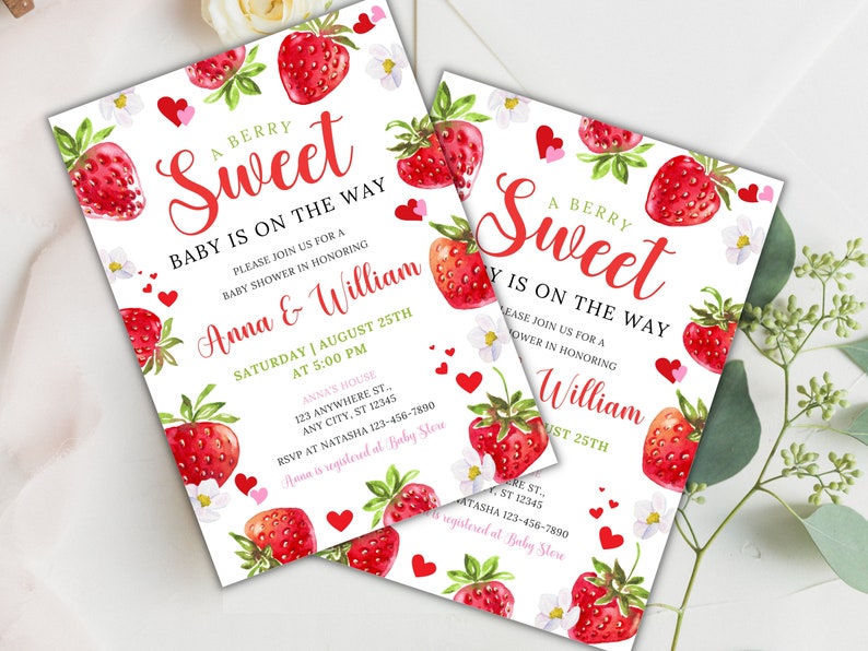 Editable Berry Sweet Baby Shower Bundle, Strawberry Baby Shower ...
