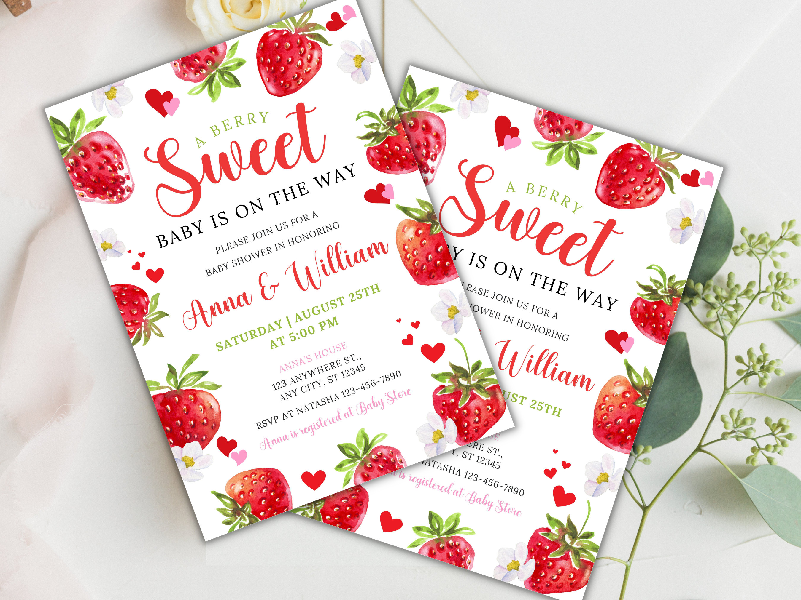 Editable Berry Sweet Baby Shower Bundle, Strawberry Baby Shower ...