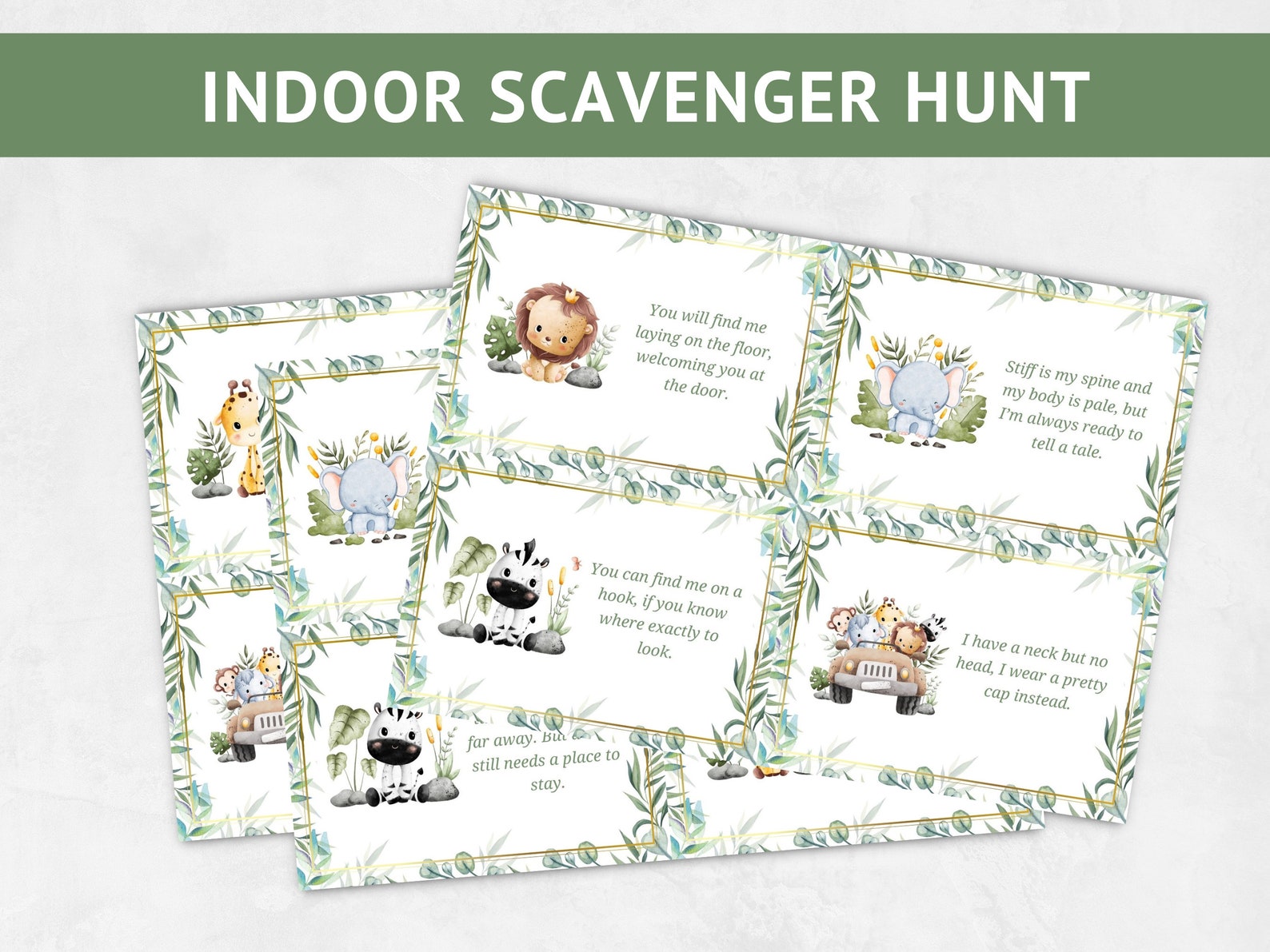 Safari Scavenger Hunt Clue Cards, Jungle Treasure Hunt Clues , Jungle ...