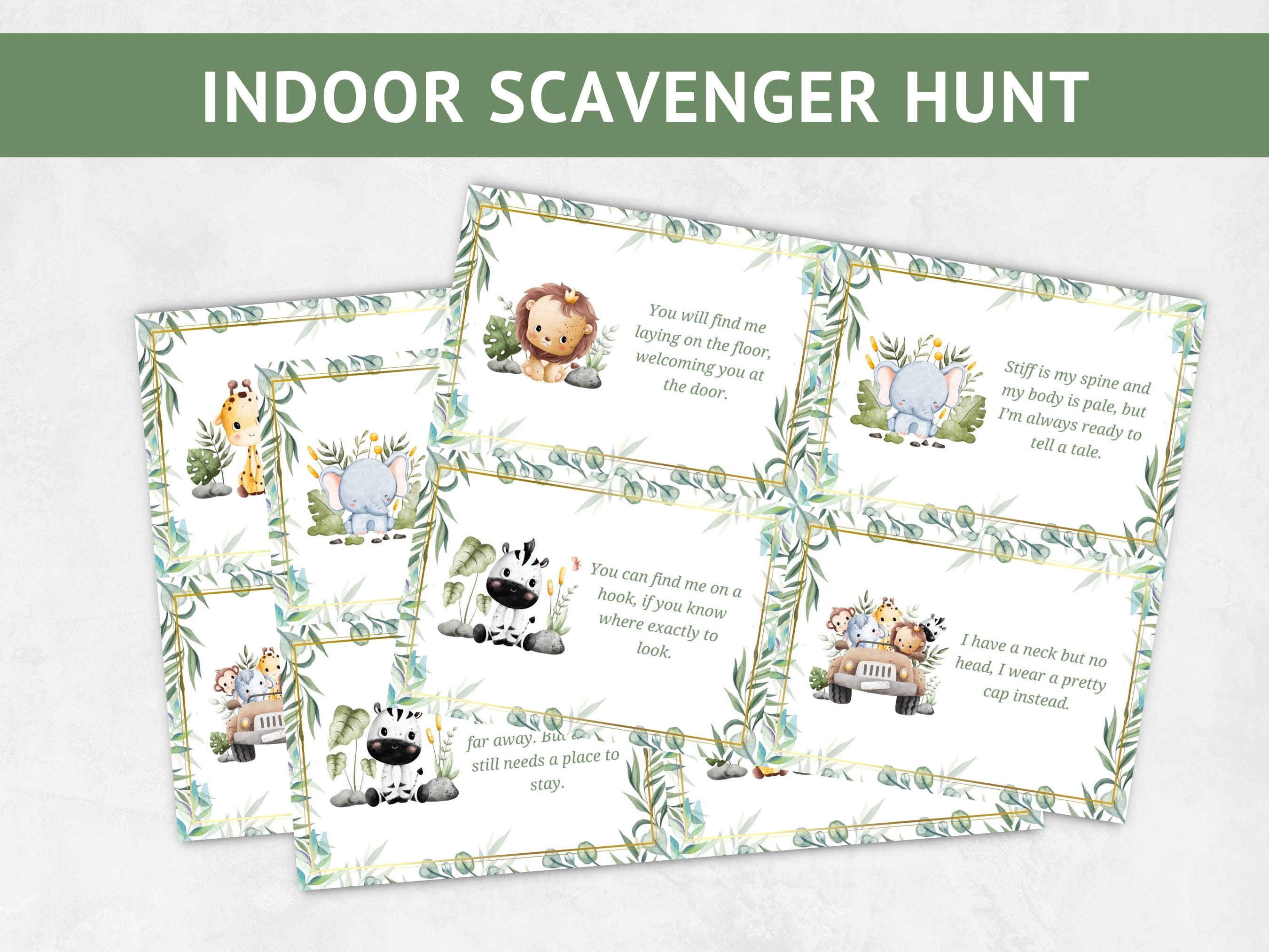 Safari Scavenger Hunt Clue Cards, Jungle Treasure Hunt Clues , Jungle ...