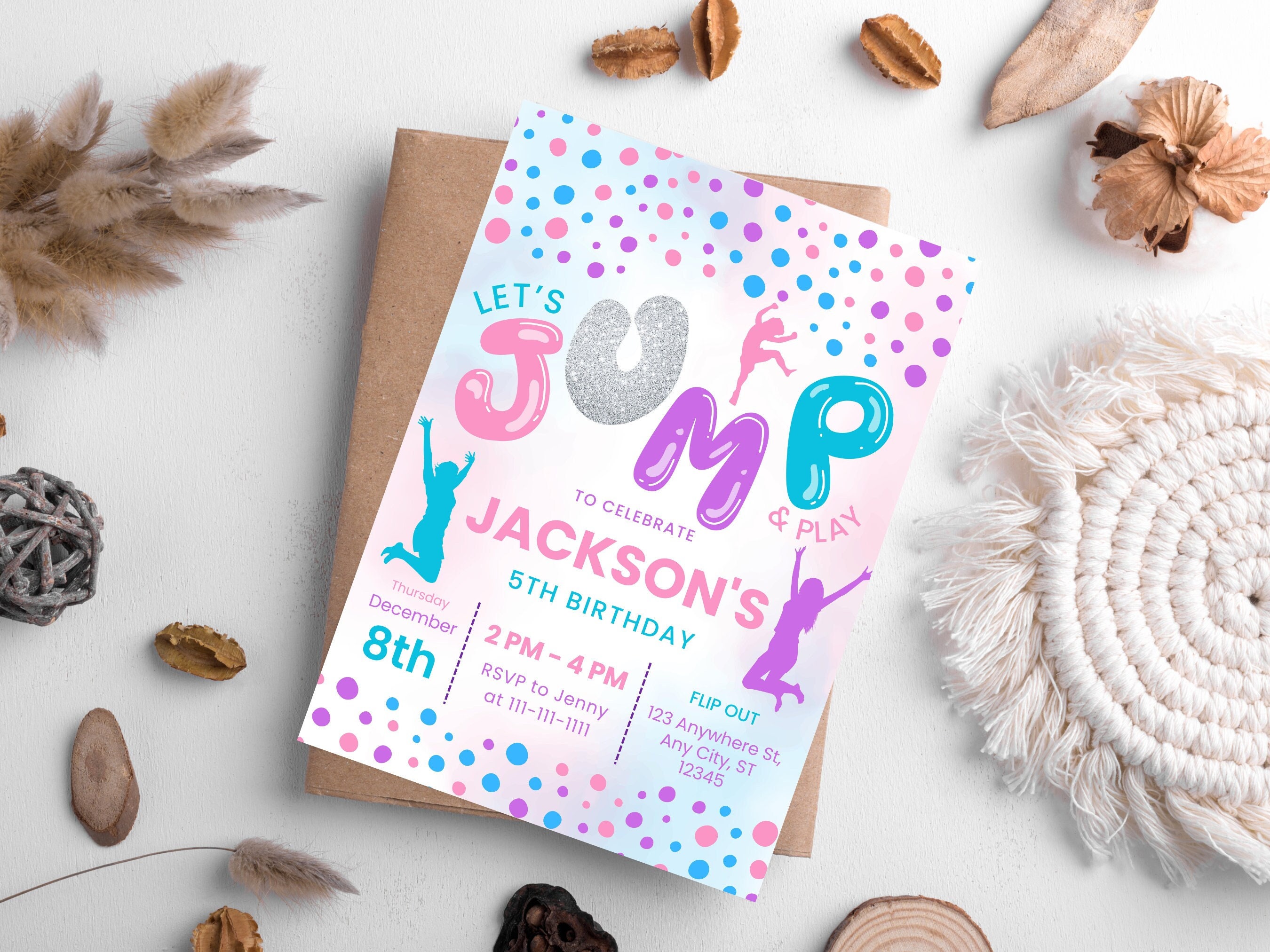 Editable Jump Birthday Party Invitation, Trampoline Birthday Party ...