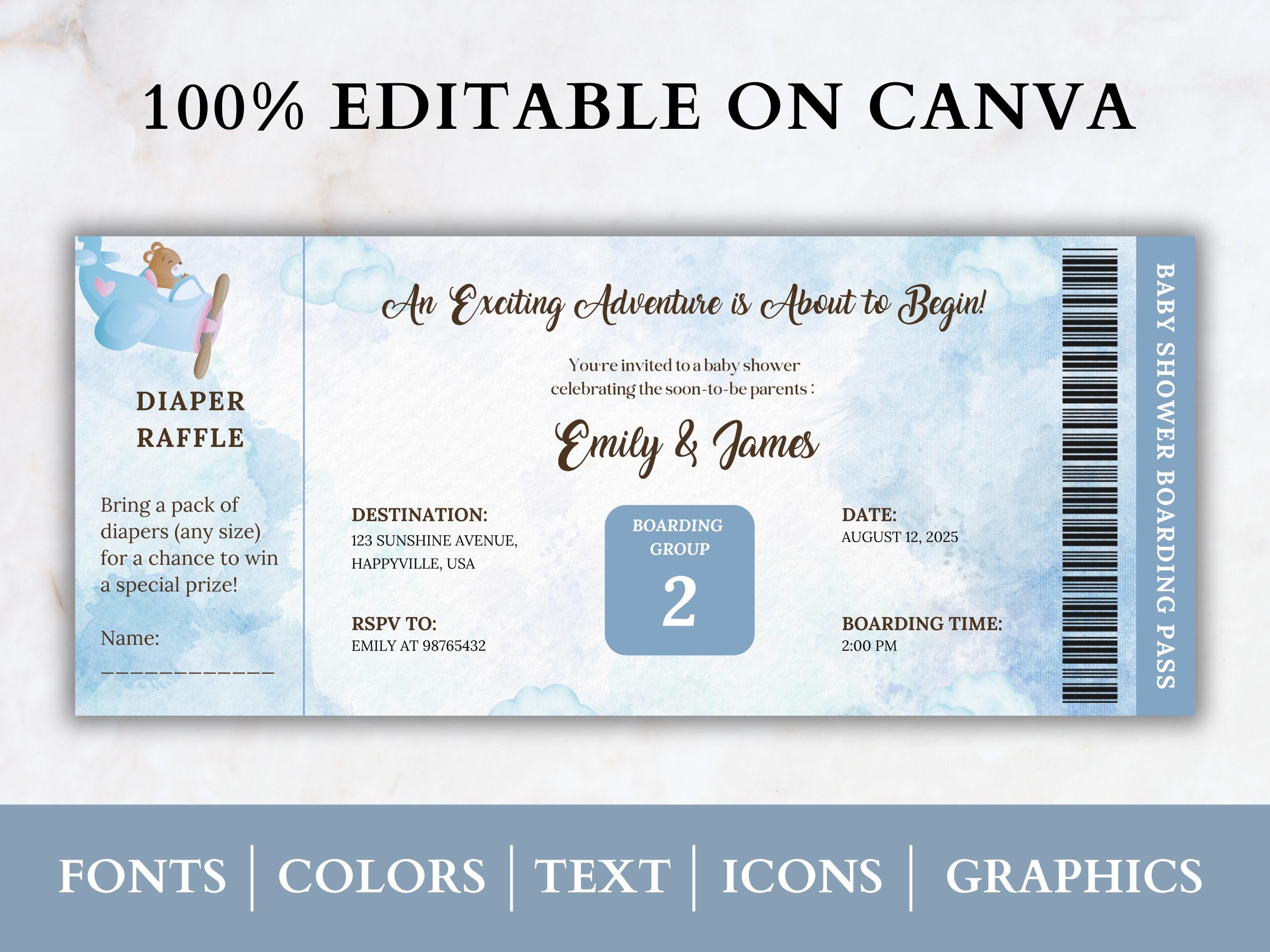 Editable Baby Shower Boarding Pass Invitation Template, Boy Airplane ...