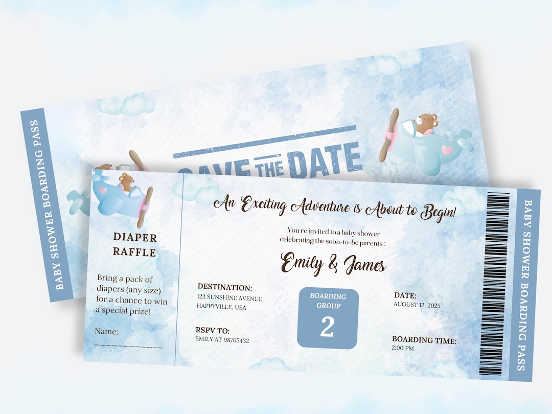 Editable Baby Shower Boarding Pass Invitation Template, Boy Airplane ...