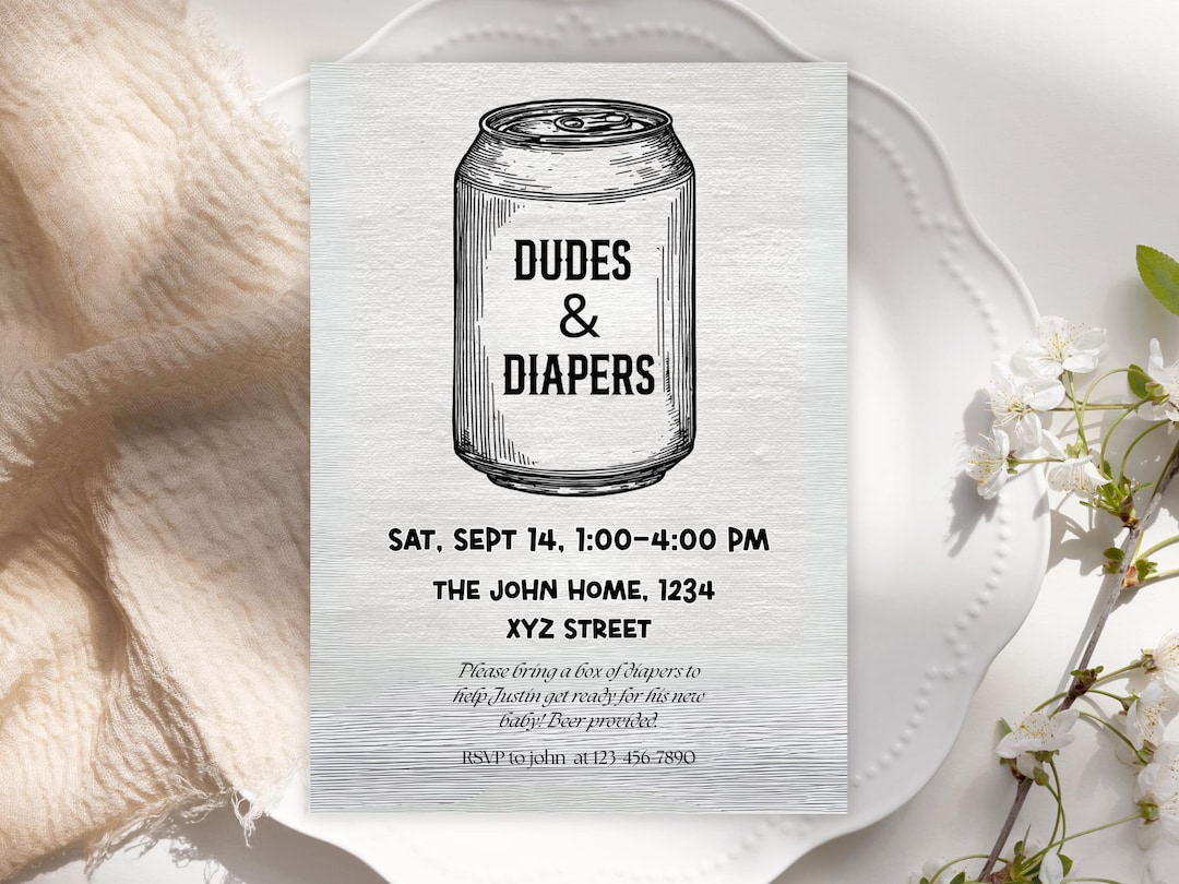 Dudes and Diapers Baby Shower Invitation, Printable Diaper Party Invite ...