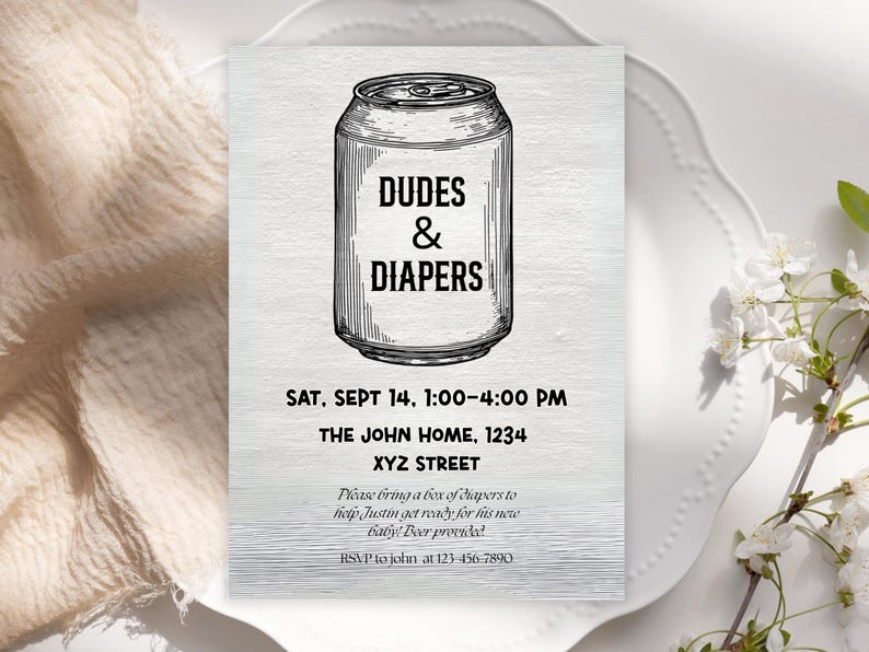 Dudes and Diapers Baby Shower Invitation, Printable Diaper Party Invite ...