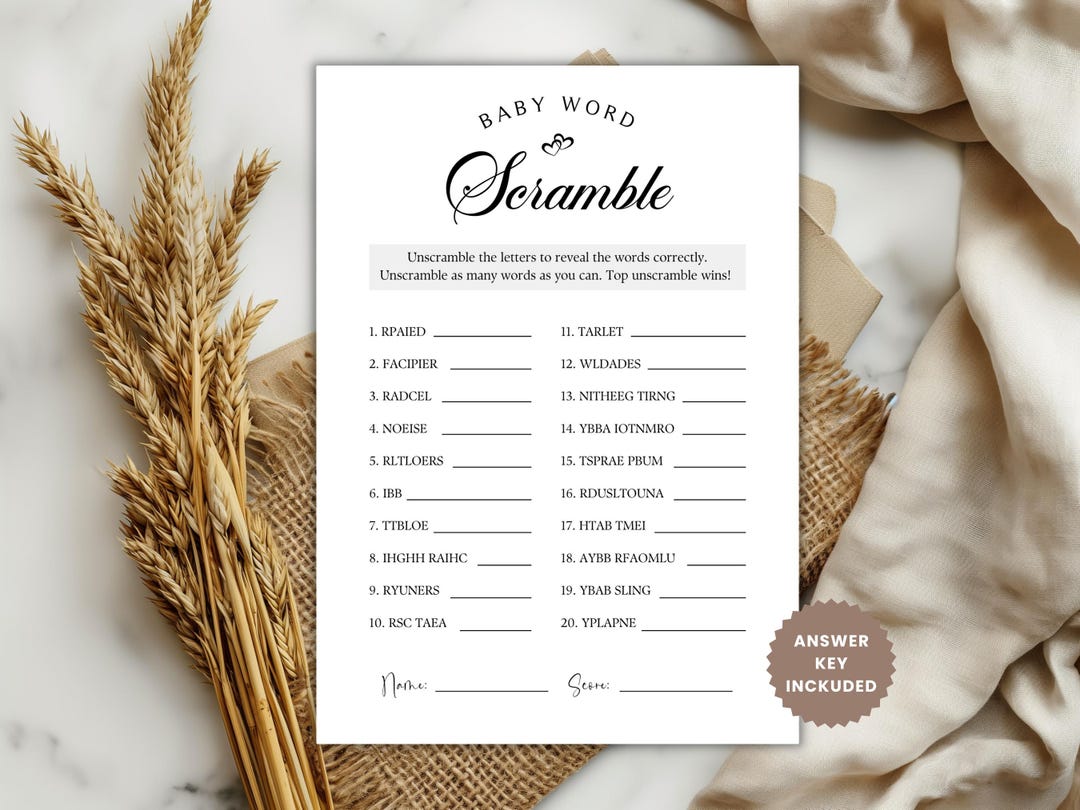 Baby Shower Word Scramble With Answer Key, Printable Baby Shower Game ...