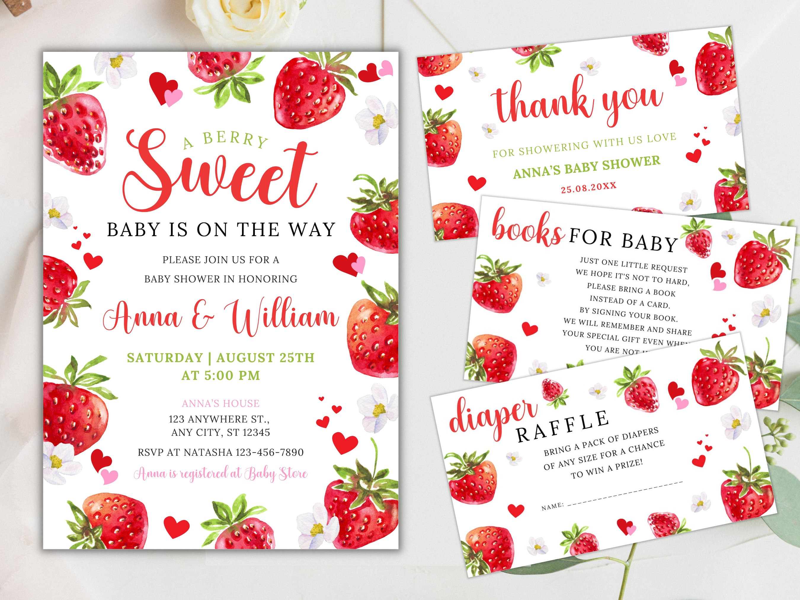 Editable Berry Sweet Baby Shower Bundle, Strawberry Baby Shower ...