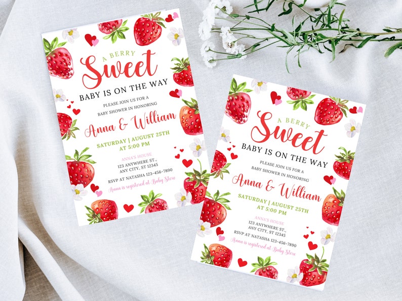 Editable Berry Sweet Baby Shower Bundle, Strawberry Baby Shower ...