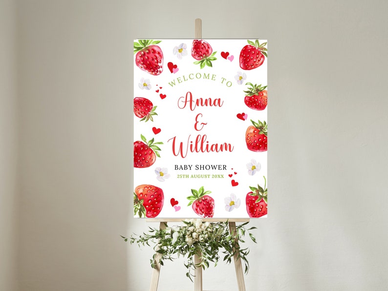 Editable Berry Sweet Baby Shower Welcome Sign Template, 24 X 36 and 18 ...