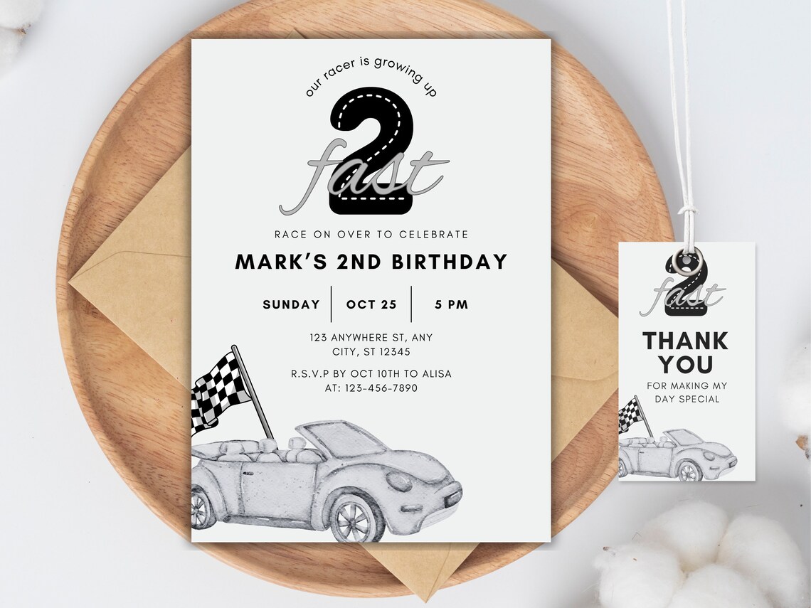 Editable TWO Fast Birthday Invitation, Racing Car 2nd Birthday ...