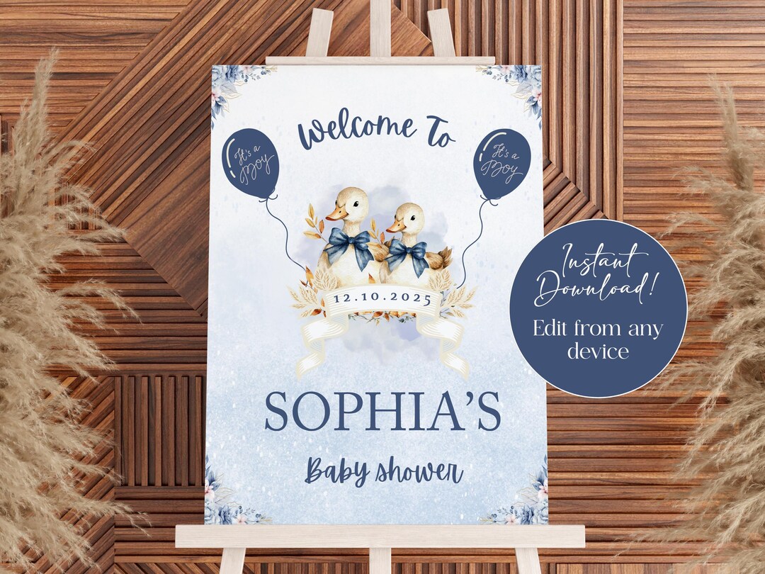 Duck Baby Shower Welcome Sign Template, Blue Duck Crest, Blue Baby ...