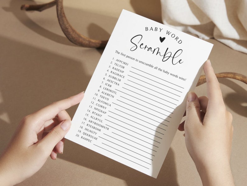 Minimalist Baby Word Scramble Game With Answer Key , Editable Shower ...